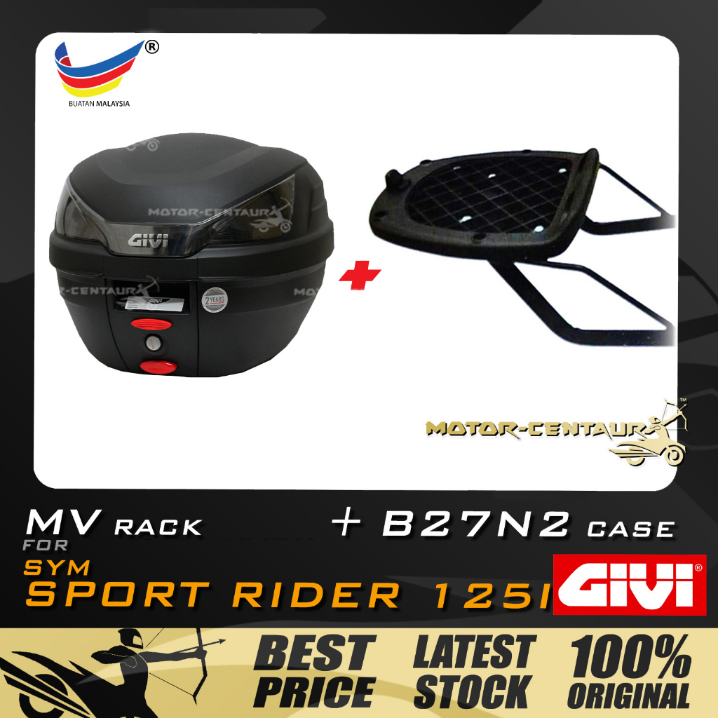 SET KOMBO KOTAK/BOX GIVI B27/B32/B33/B24/B45 TOP CASE + SYM SPORT RIDER 125I MV/MRV MONORACK ...