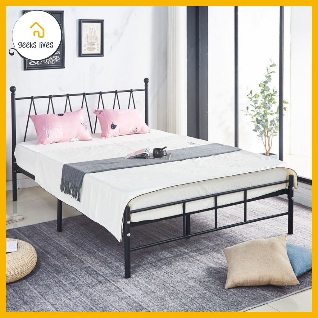Geeks_ High Durability Iron Frame Bed Stainless Steel Bed High Bedstead ...