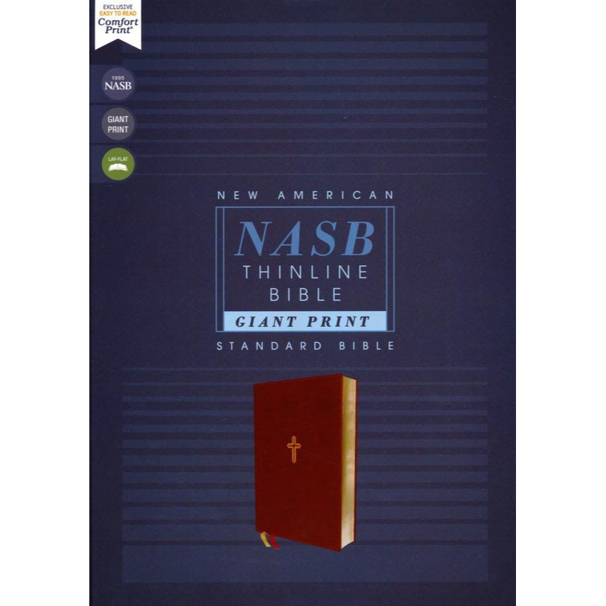 NASB Giant Print Thinline Bible Brown Leather Soft Red Letter Edition ...