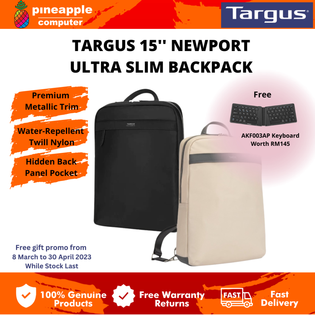 TARGUS 15 INCH NEWPORT ULTRA SLIM BACKPACK - BLACK / TAN (TBB598 / TBB59806)/ laptop bag/ laptop ...