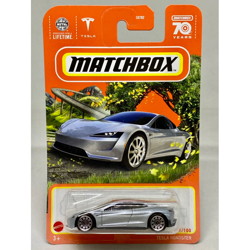 Matchbox TESLA ROADSTER Metallic Silver Supercar 70 th 1/64 Diecast Car ...