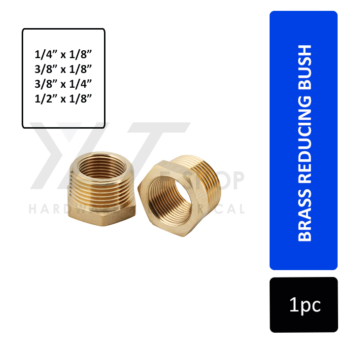 Brass Reducing Bush Fitting (1/4” x 1/8”, 3/8” x 1/8”, 3/8” x 1/4”, 1/2 ...