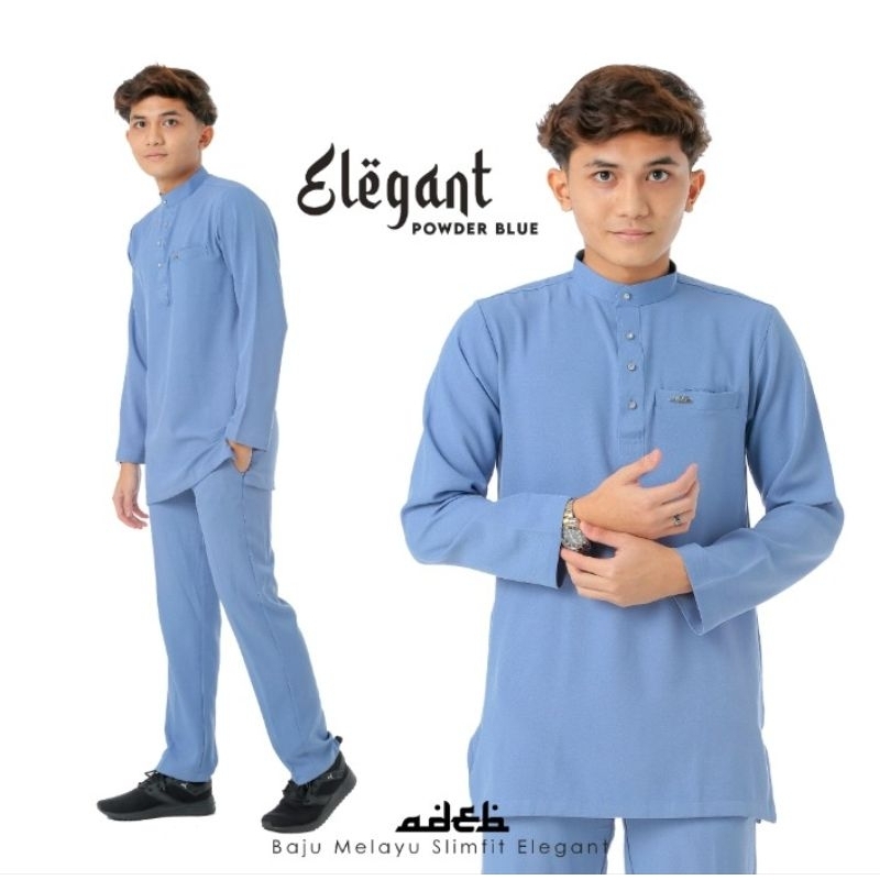 🎁 Free Butang 🎁 Baju Melayu Slim Fit Elegant By Adeb - Powder Blue ...