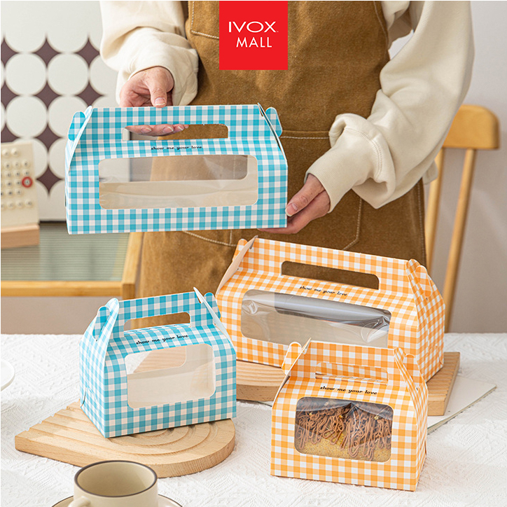 Retro Swiss Rolls Portable Transparent Window Cake Box White Tray Egg ...