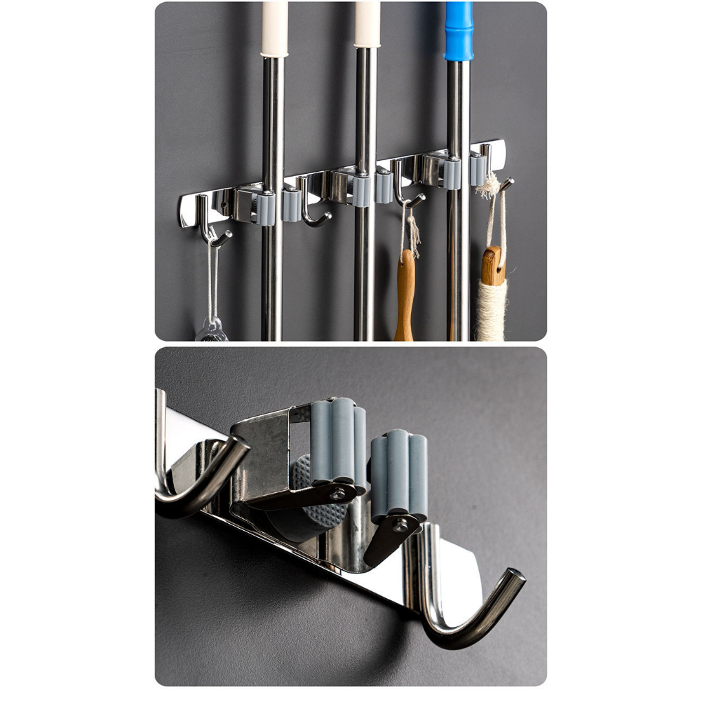 HOMS Mop Broom Hanger 304 Stainless Steel Wall Mounted Kitchen Holder ...