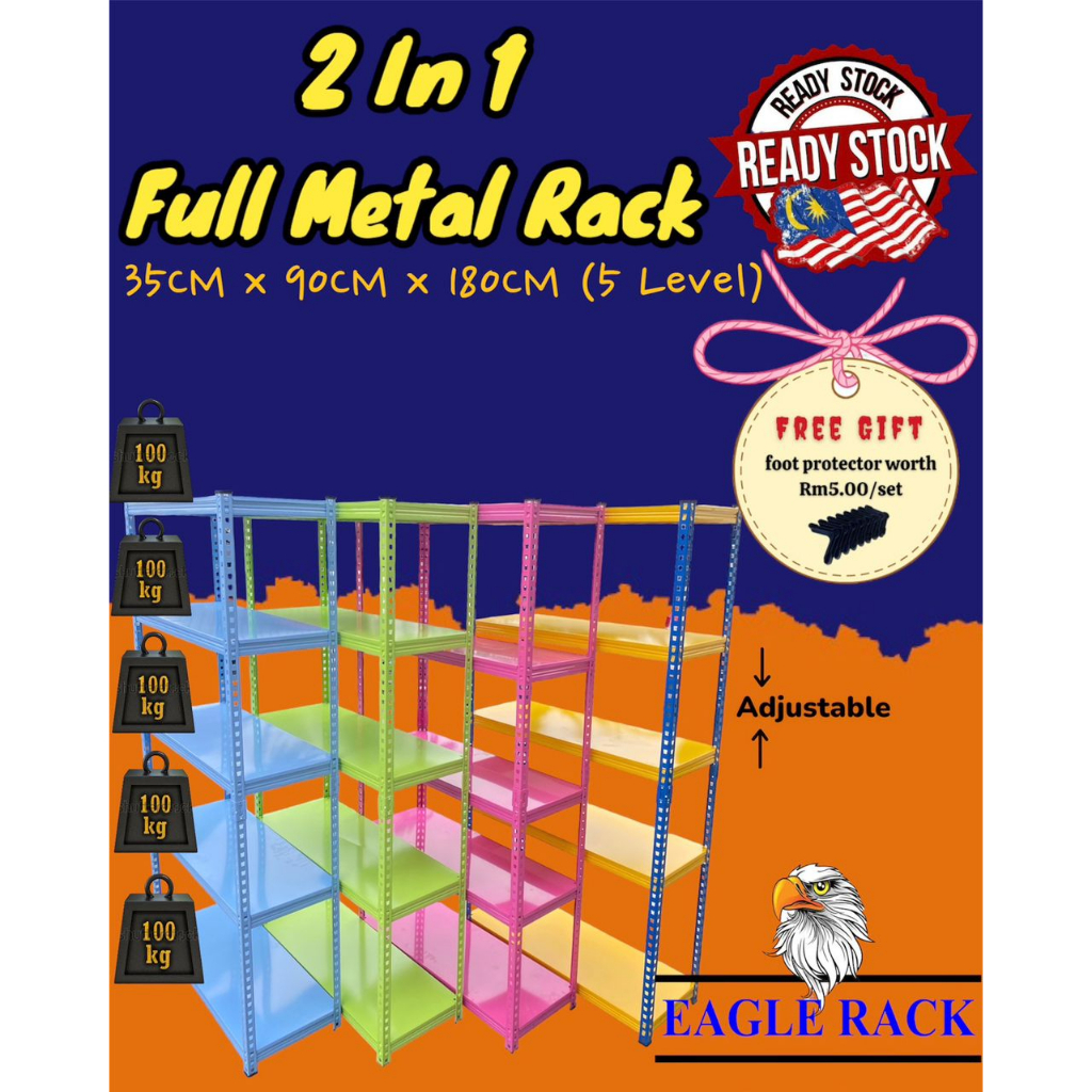 💥FULL METAL💥 2 In 1 Rack , Rak Besi 5 dan 4 Tingkat METAL PLATE, STEEL ...