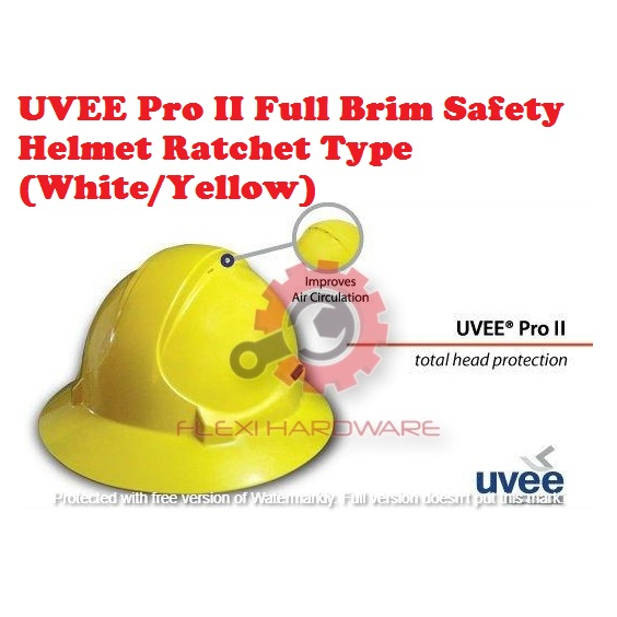 UVEE Pro II Full Brim Safety Helmet Ratchet Type (White/Yellow ...