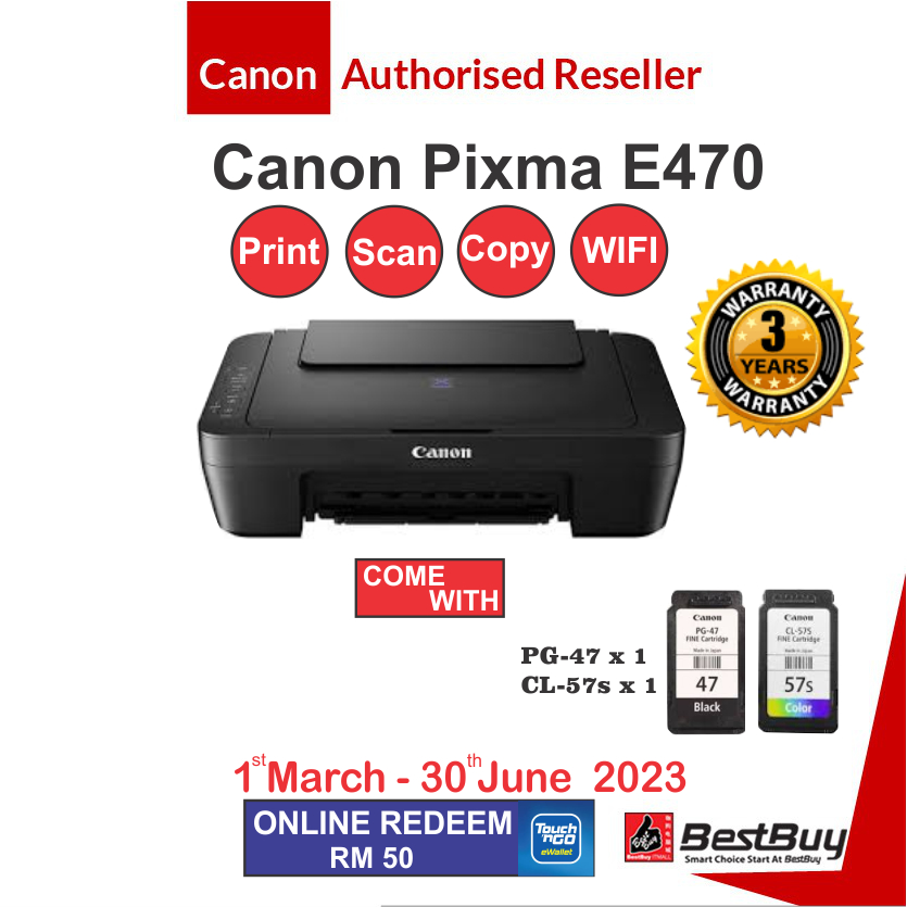 Canon Pixma E470 All In One Wireless Printer (Print/Scan/Copy/Wifi ...