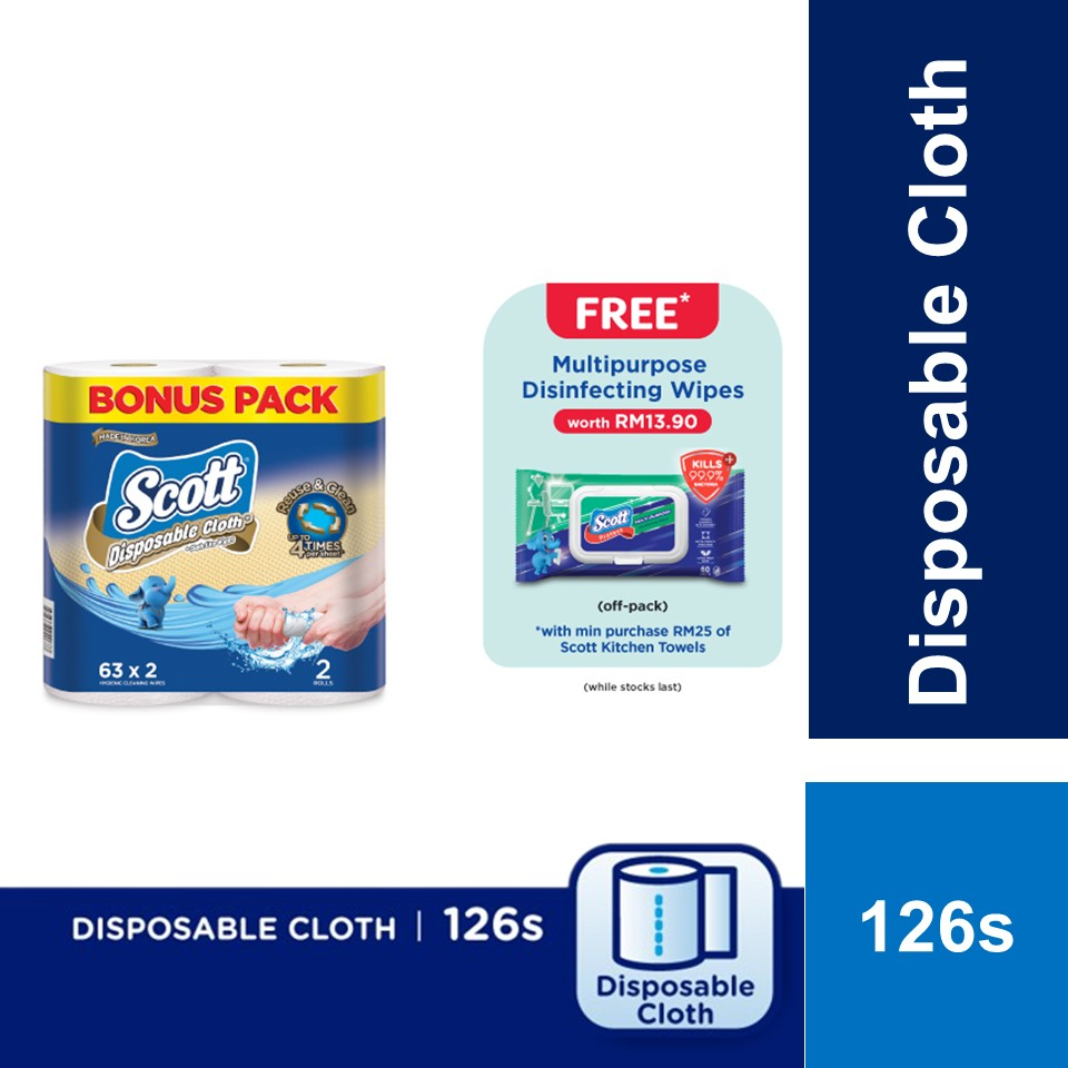 Scott Disposable Cloth-Like Wipes 63s x 2 Packs | Shopee Malaysia