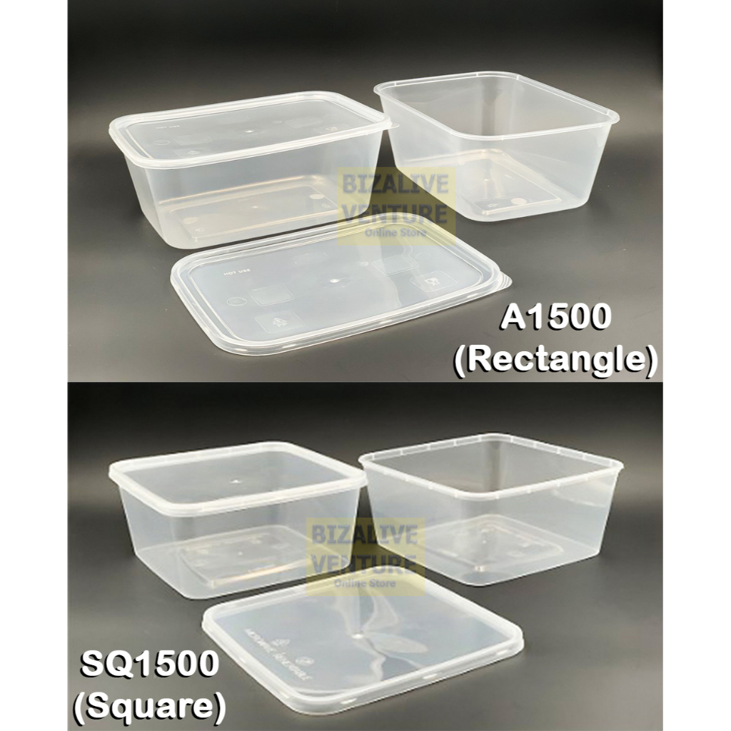 (50pcs) 1500 Square & Rectangular Plastic Disposable Microwave Food ...