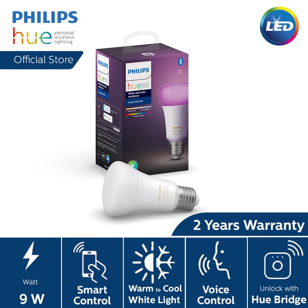 Philips Hue Smart LED White & Color Ambience/Tunable White A60 Light ...