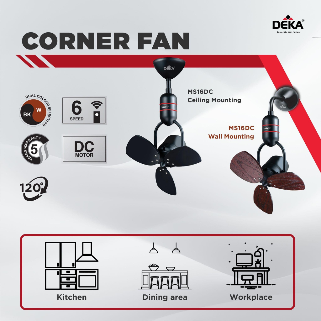 Deka Wall Fan MS16DC Dual Mounting Wall & Ceiling DC Motor Designer Fan ...