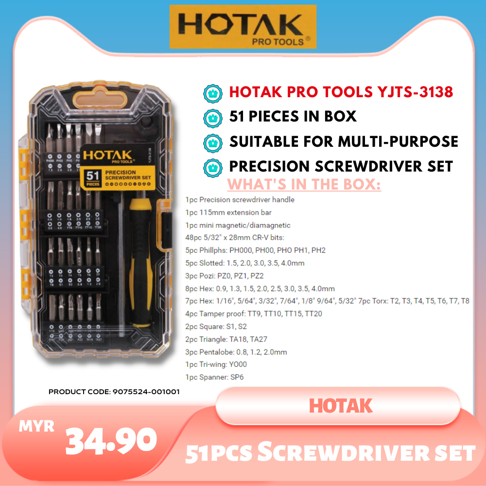 Hotak YJTS-3138 Screwdriver Set / Precision Screwdriver Set / 51-pieces ...