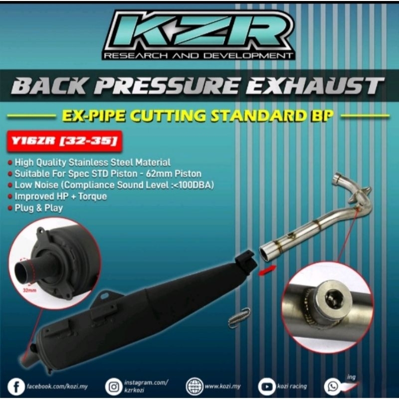 KZR Racing Cutting STD Pipe Exhaust Y16ZR Back Pressure Y16 Exciter 155 ...