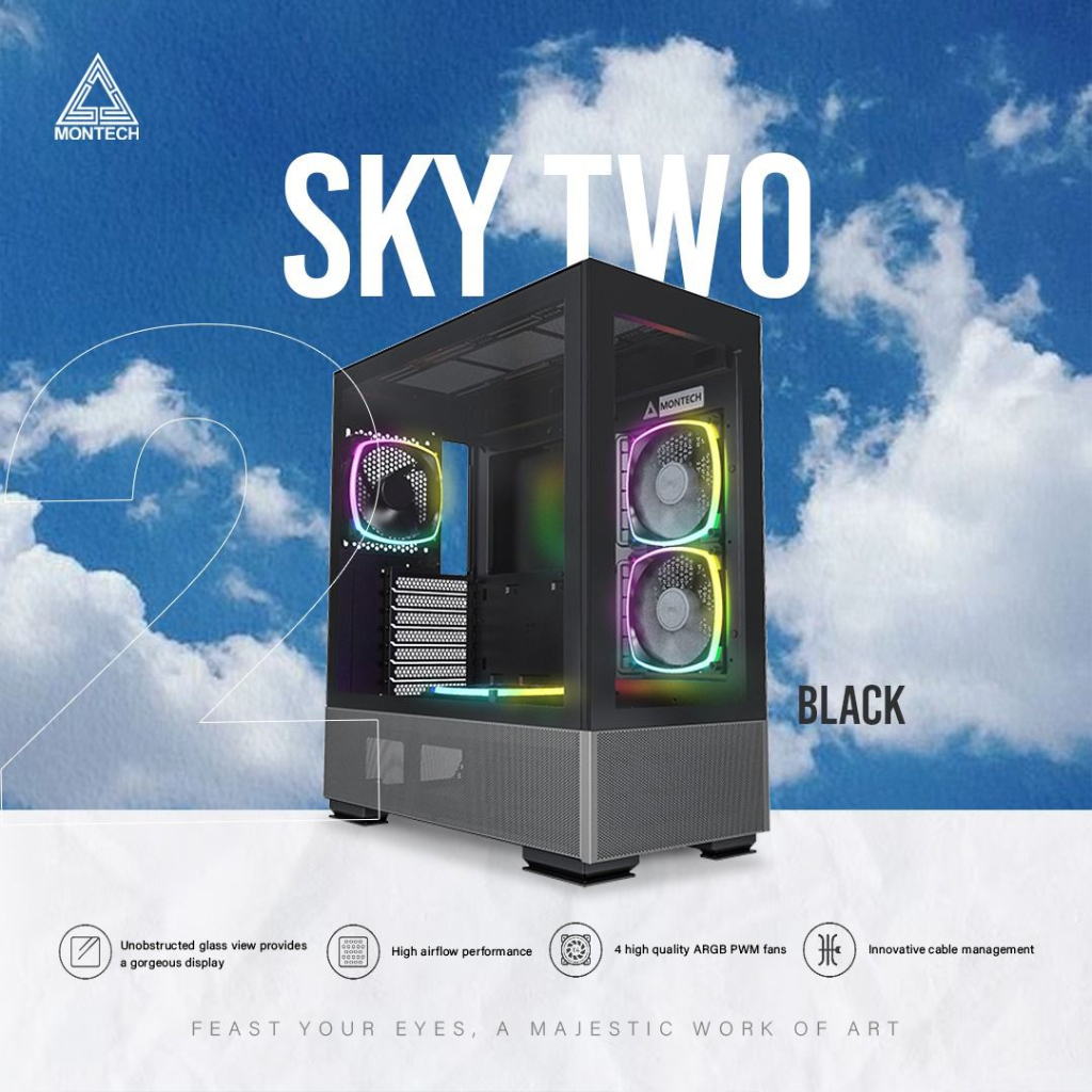 MONTECH Sky Two ARGB Tempered Glass ATX Casing - Preinstalled with 4x 120mm ARGB Fans | Shopee ...