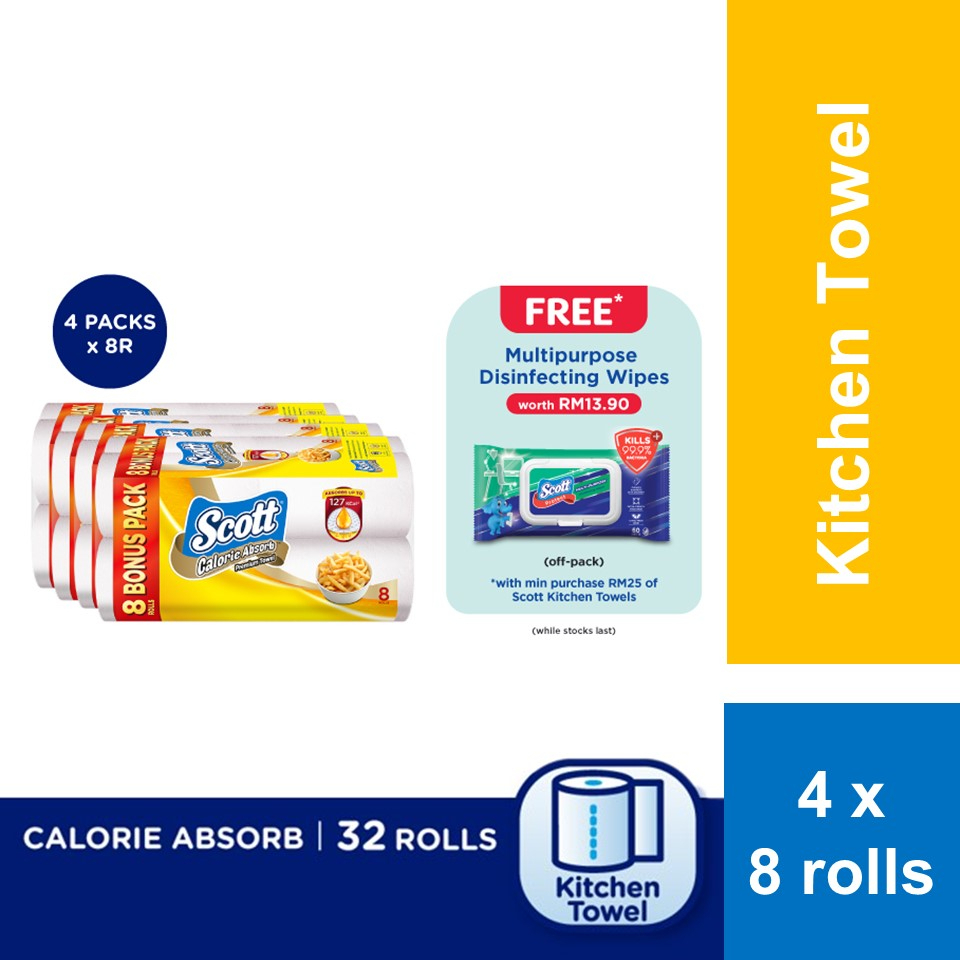 Scott Kitchen Towel Calorie Absorb ( 8 Rolls x 4 packs ) | Shopee Malaysia