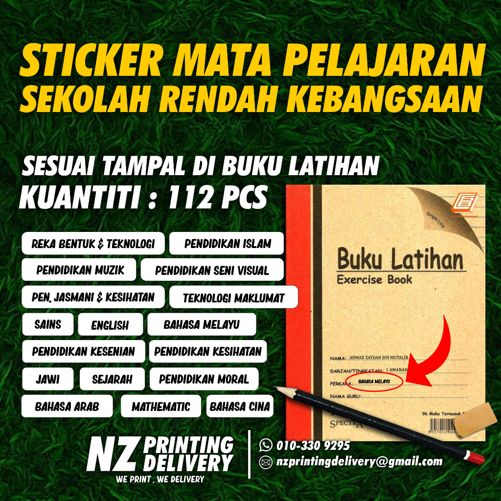 Sticker Subjek Sekolah Rendah Kebangsaan 112pcs label buku latihan ...
