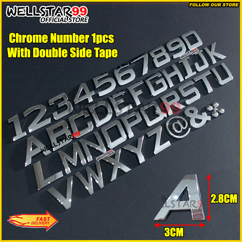 (1PCS) Motor Chrome Number Nombor Silver Custom Letter Huruf Chrome ...