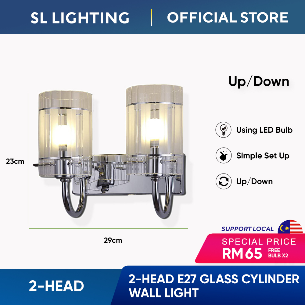 Kaca Lampu Dinding Silinder 2-Head LED Indoor Wall Light Bedroom Living ...