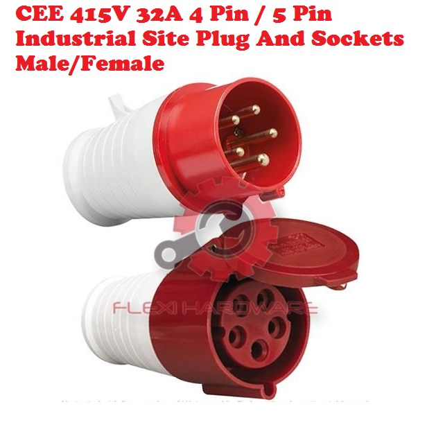 CEE 415V 32A 4 Pin / 5 Pin Industrial Site Plug And Sockets Male/Female ...