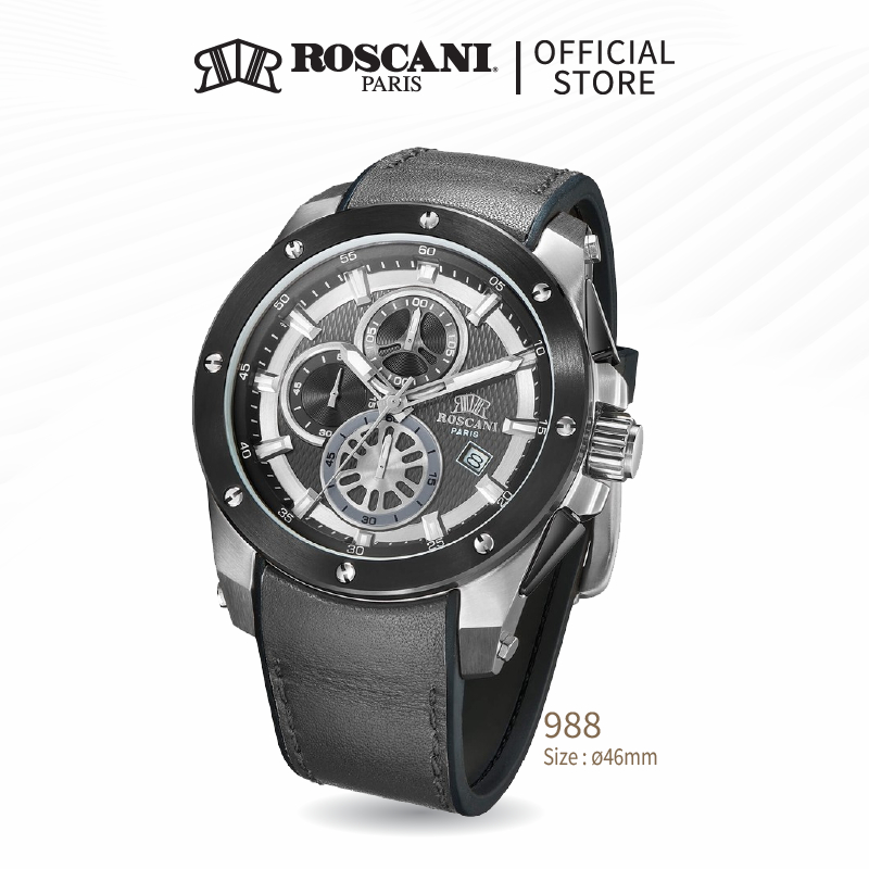 Roscani Paul 988 Leather Men Watch - Chronograph + WR10ATM | Analog ...