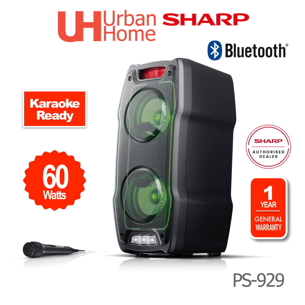 Sharp Karaoke Portable Party Speaker Audio System (60w) PS-929 / PS929 ...