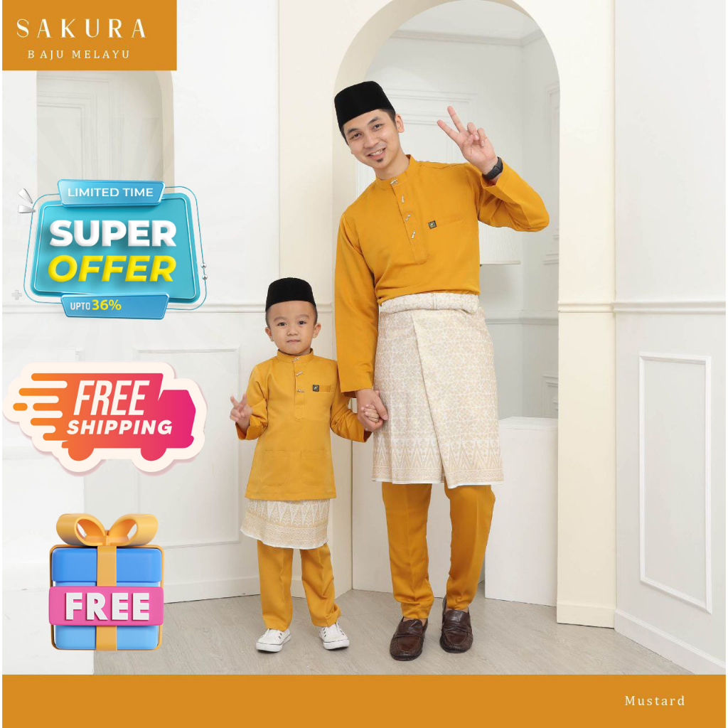 🔥 MUSTARD 🔥 BAJU MELAYU SET ANAK & AYAH | CUTTING MODEN | MATERIAL SAKURA SILK RAYA 2023 ...