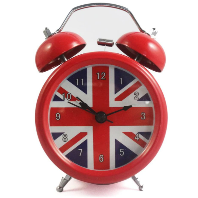 Classic 3 or 4 Inch British London Flag Metal Double Bell Loud Clock ...
