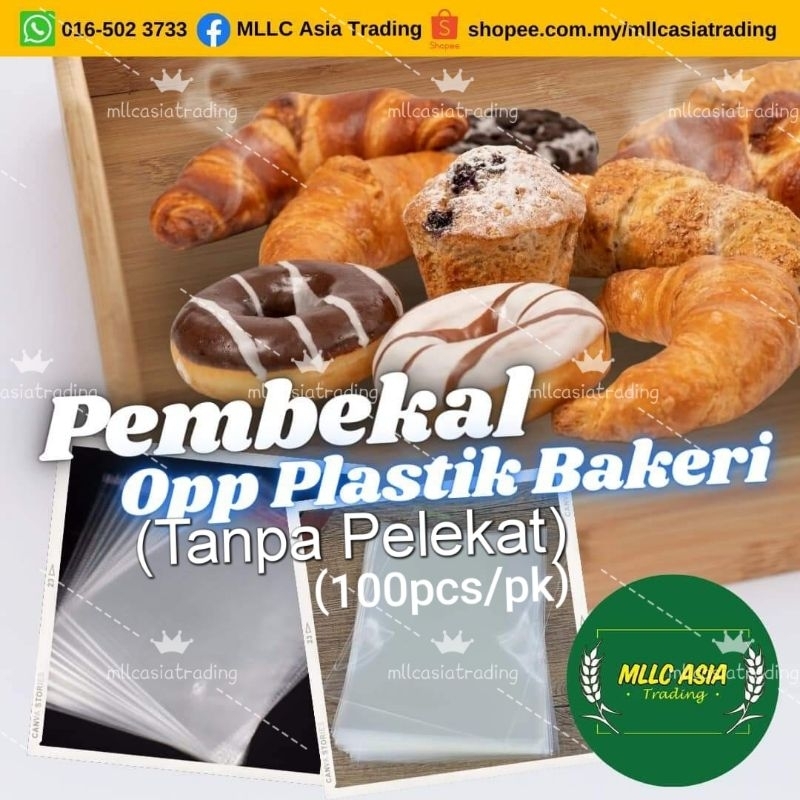 (Tanpa Pelekat)(100PCS+/-) Plastic OPP Bread / Buns / Roti Packaging ...