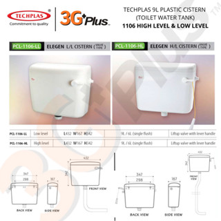 TECHPLAS 9LITRES Plastic Water Cistern Toilet Flushing Tank 1103/1104 ...