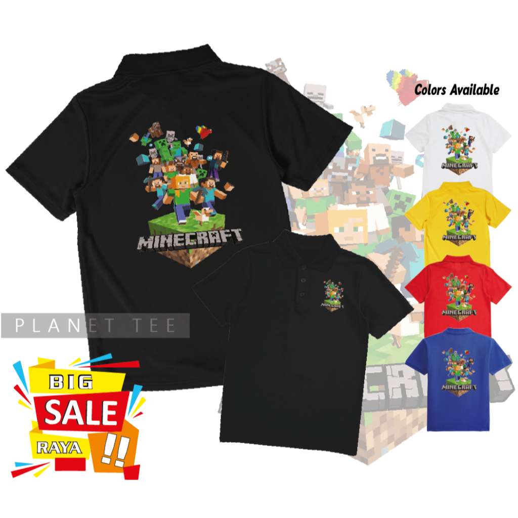 [Premium Quality] MINECRAFT Polo Collar Kids Shirt Raya Baju Kolar Game ...