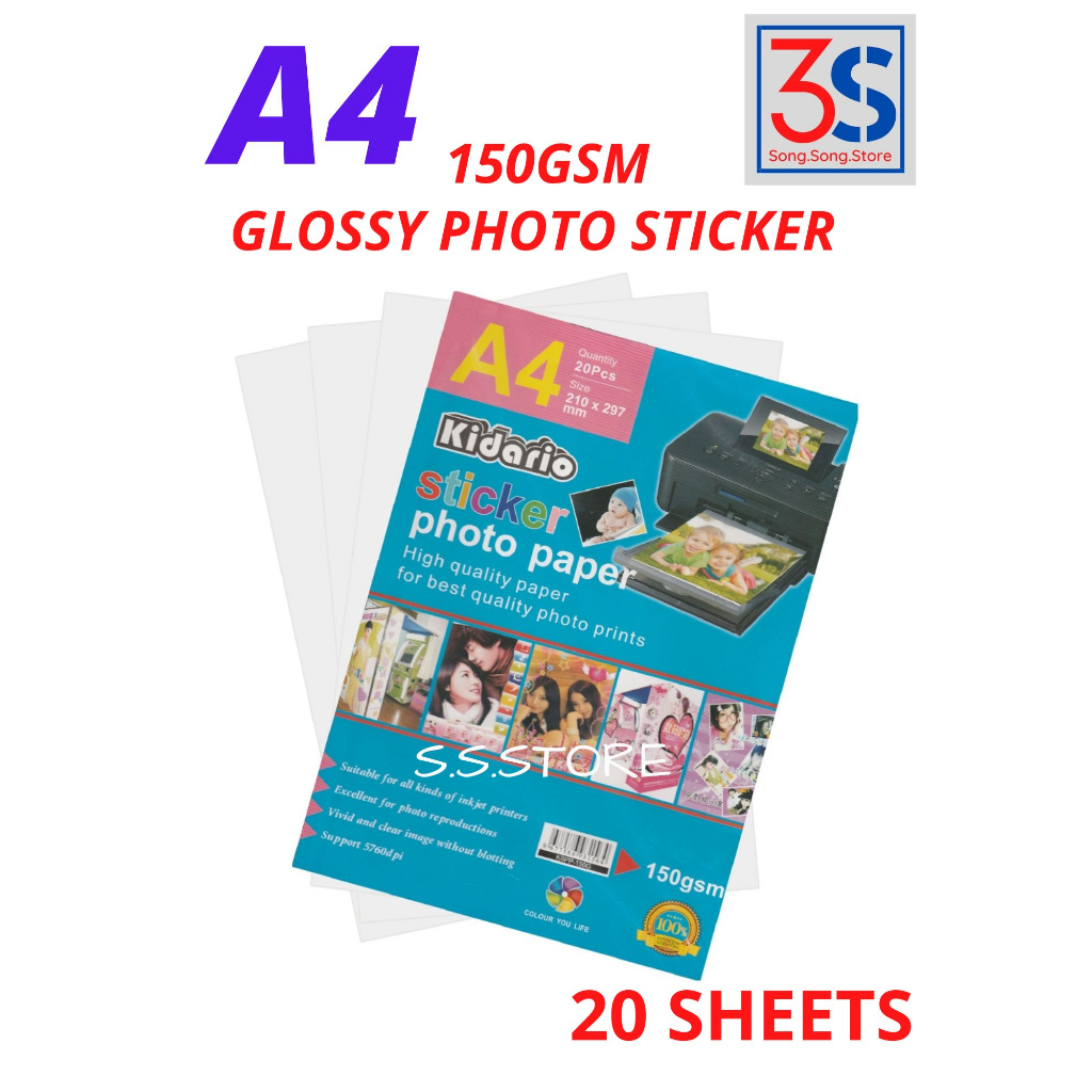 [INKJET PRINTABLE] A4 150GSM PHOTO GLOSSY STICKER 20'S/KERTAS PHOTO ...