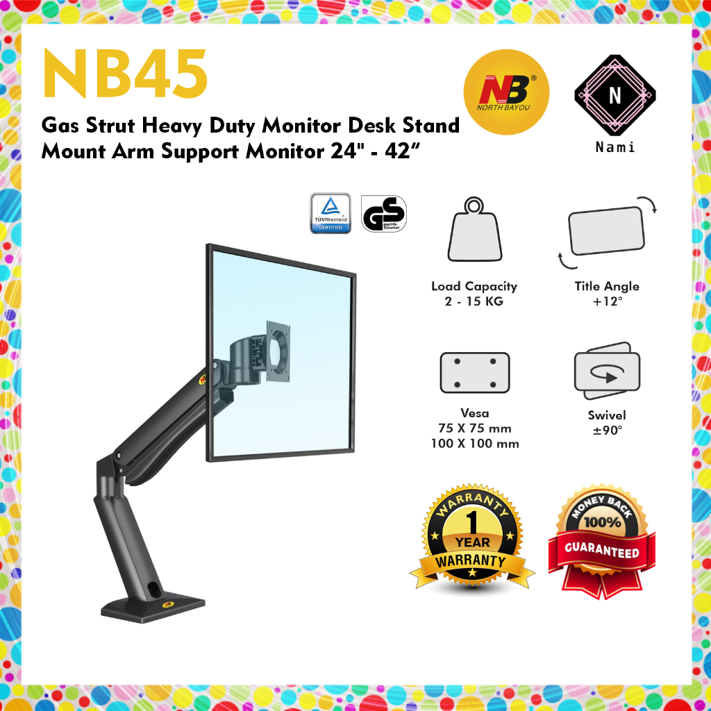 NB NB45 North Bayou Gas Strut Heavy Duty Monitor Desk Stand Mount Arm ...