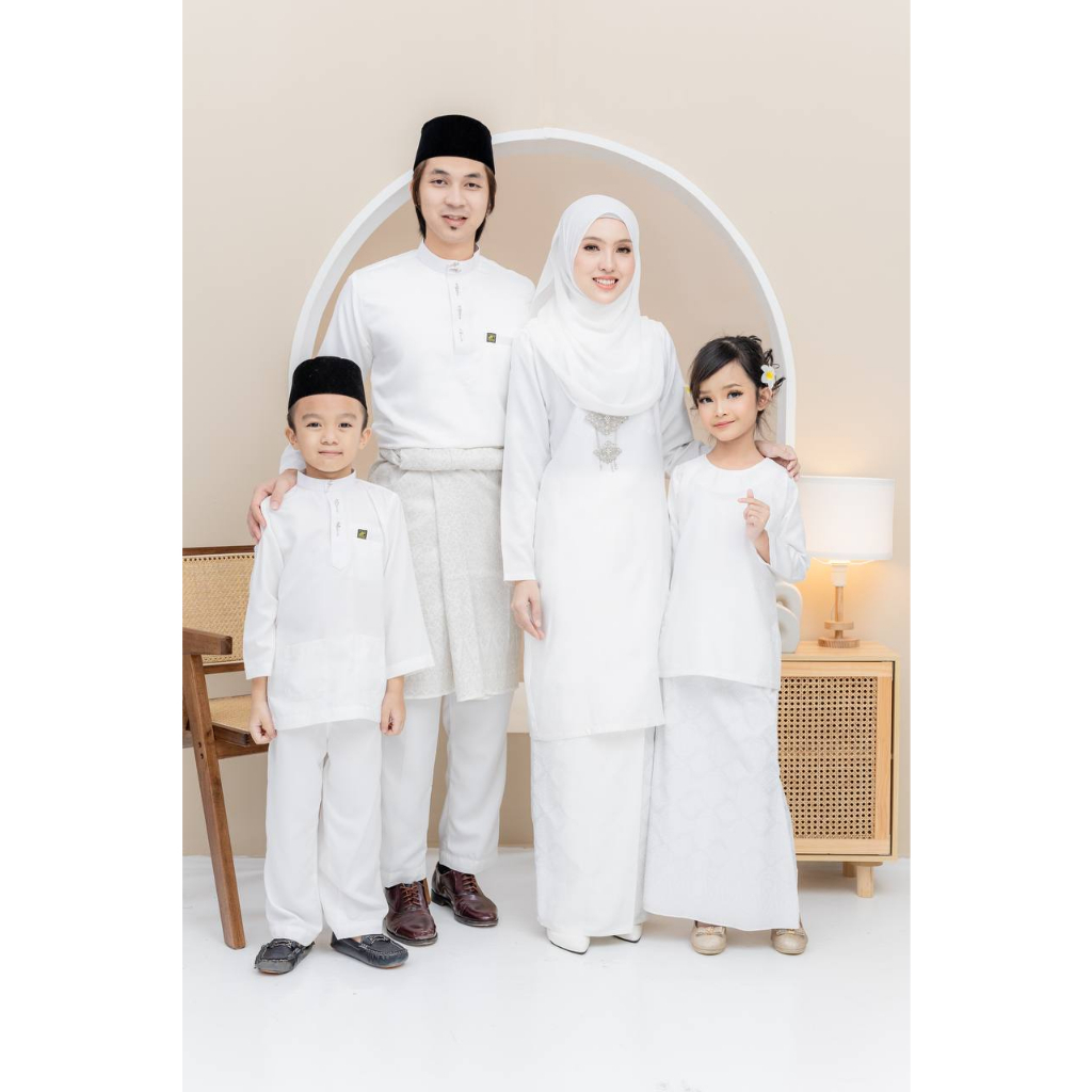 BAJU RAYA MODEN SET FAMILY SONGKET TABUR EXCLUSIVE (WHITE) | Shopee ...