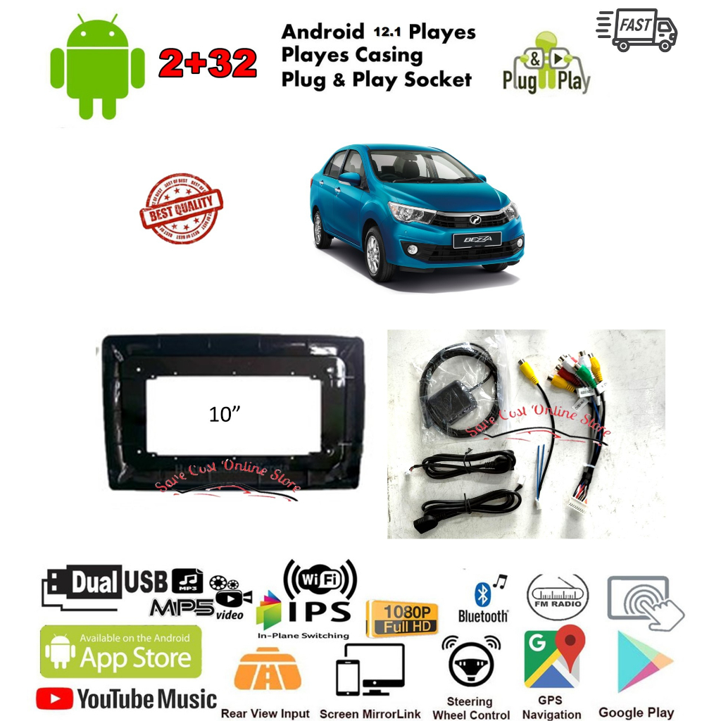 Perodua BEZZA android player 10 inch IPS Screen Full HD PLUG N PLAY ...