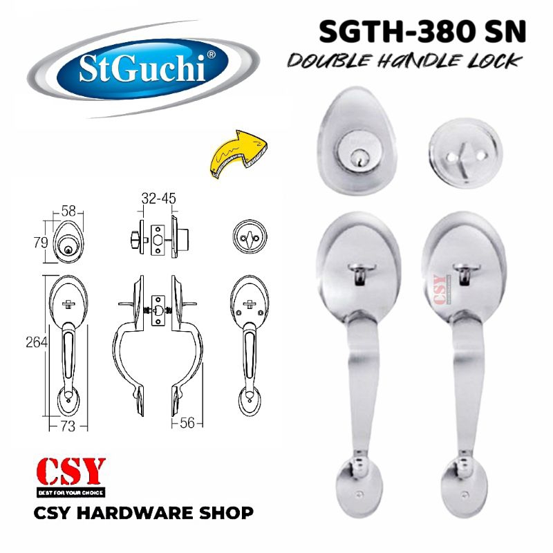 St Guchi Double Handle Set SGTH-380SN / SGTH-380AC / Lockset Pintu ...