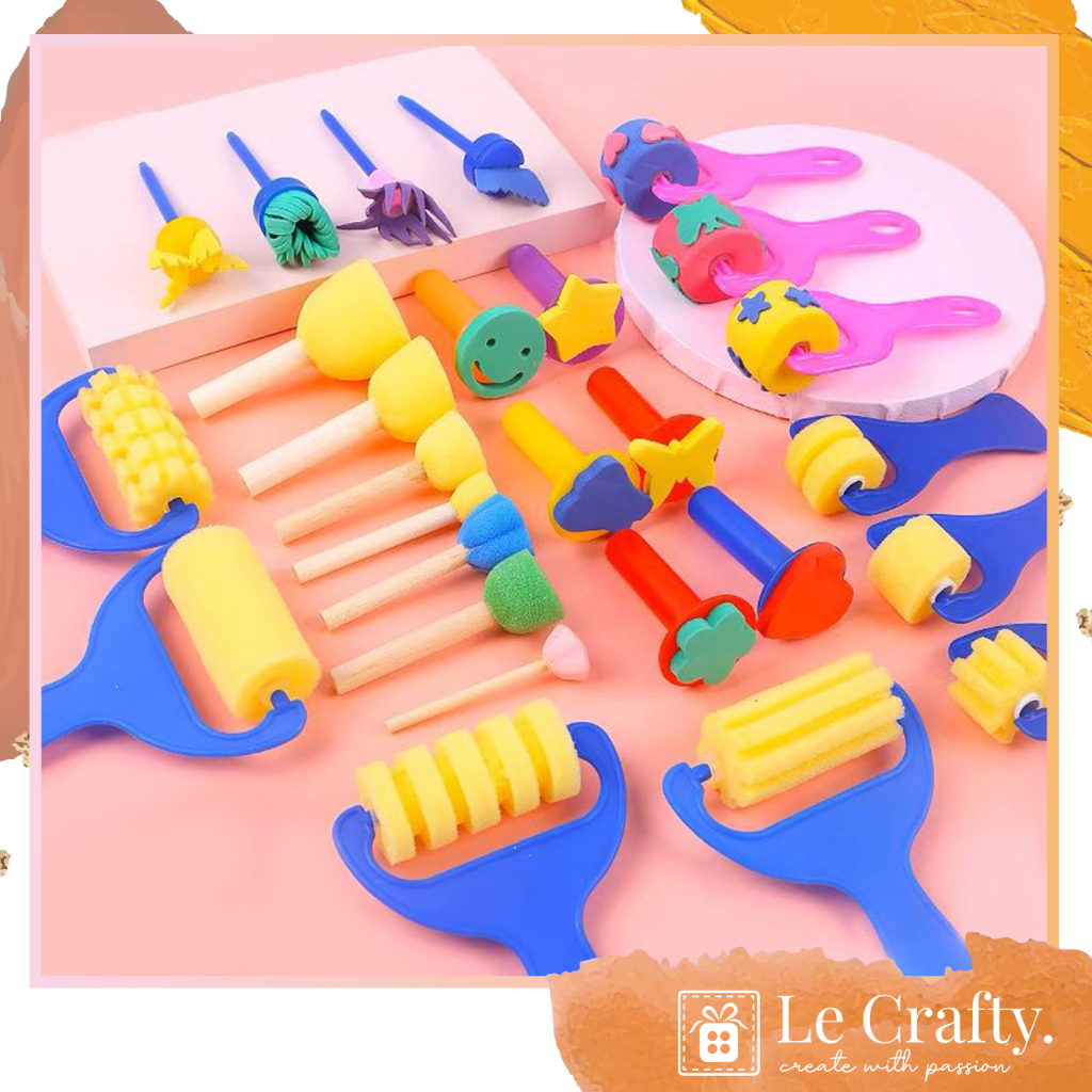 Lecrafty - Painting Sponge Kids Paint Brushes Sponge Stamps Roller Foam Art Craft Drawing Tools ...