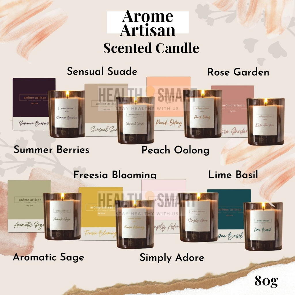 Arome Artisan Scented Candle 80g / Lime Basil / Summer Berries / Peach ...