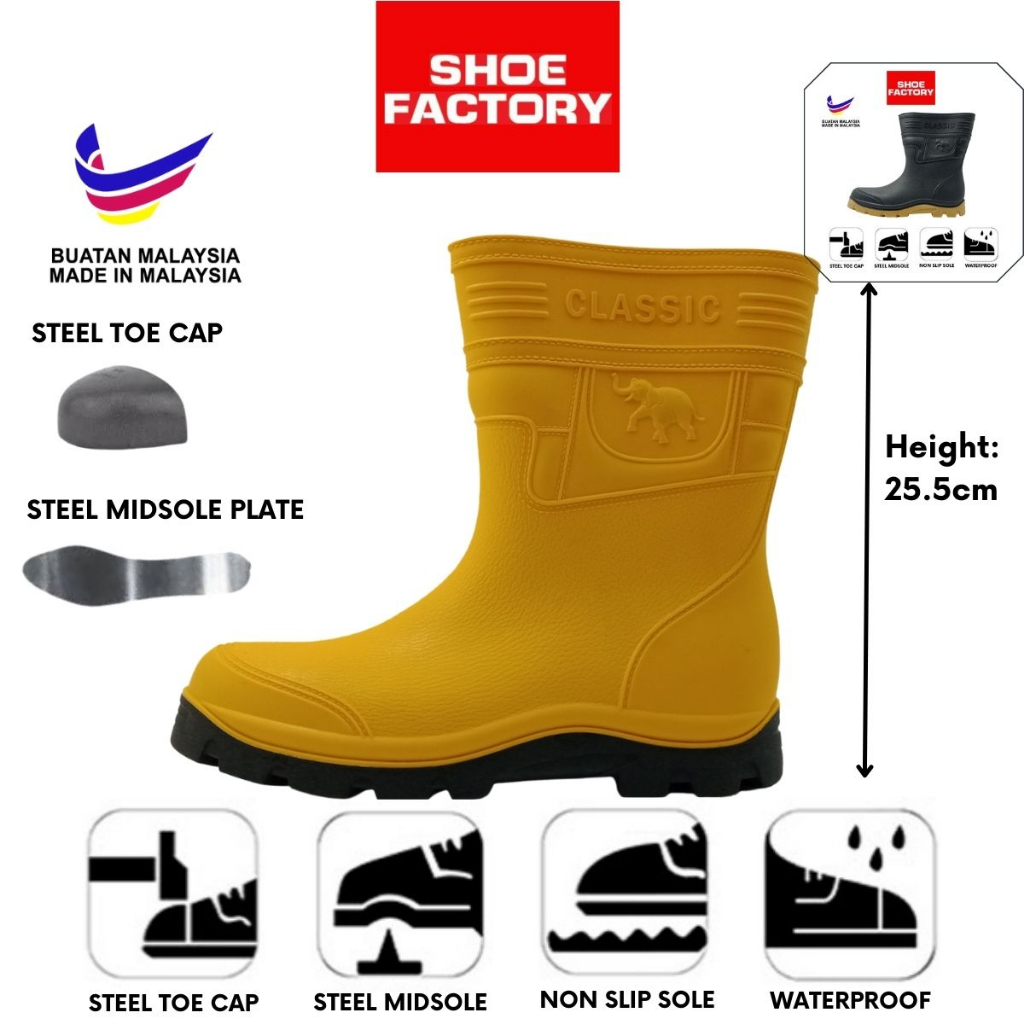 Gajah King Mid Cut Safety Rain Boots Steel Toe Cap and Steel Midsole ...