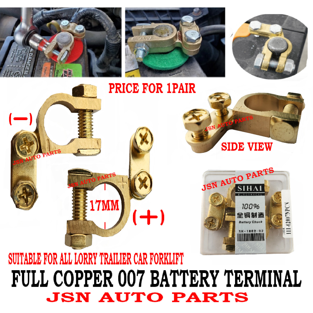 ( 1 SET 2PCS + - ) 007 COPPER BATTERY TERMINAL CLAMP CLIP LORRY CAR ...