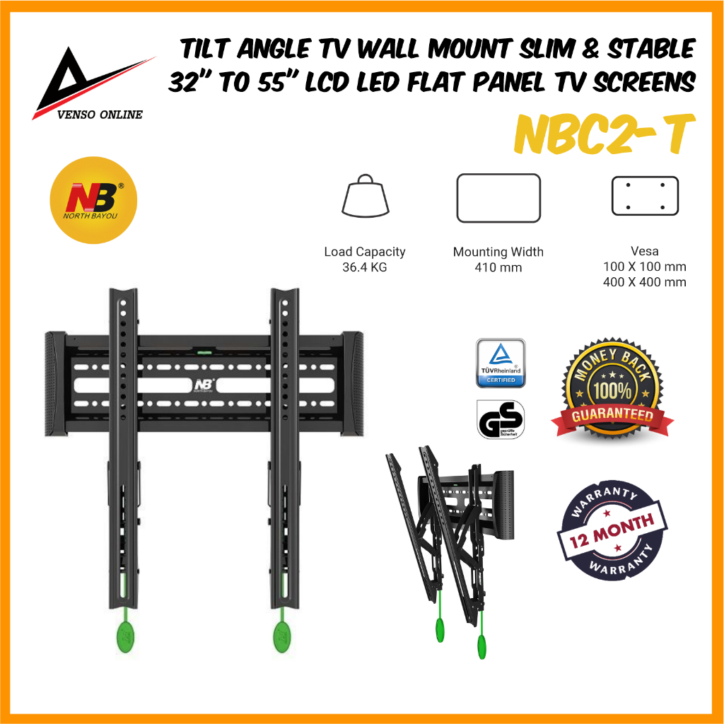 NB North Bayou NBC2-T Adjustable Tilt Angle TV Wall Mount Slim & Stable ...