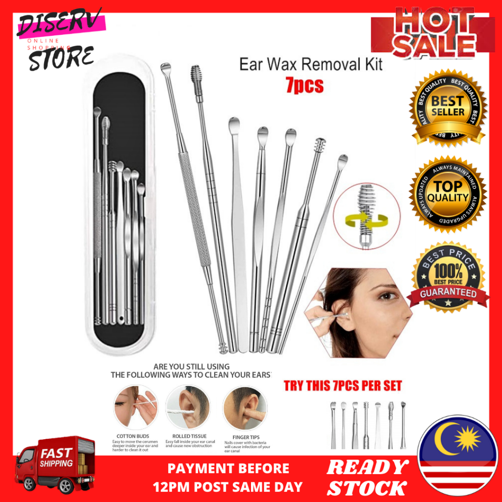 7pcs Ear Pick Earwax Removal Kit Ear Cleansing Stainless Steel Tool Set ...