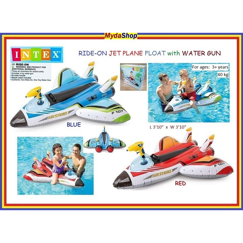 INTEX Inflatable Swim Pool Ride-On Float JET PLANE WATER GUN. Pelampung ...