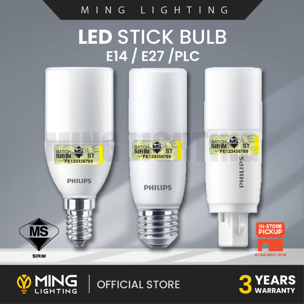[SIRIM] Philips LED Stick Bulb E14 E27 PLC Energy Saving MyCare Lighting Home Ceiling Lamp Down ...