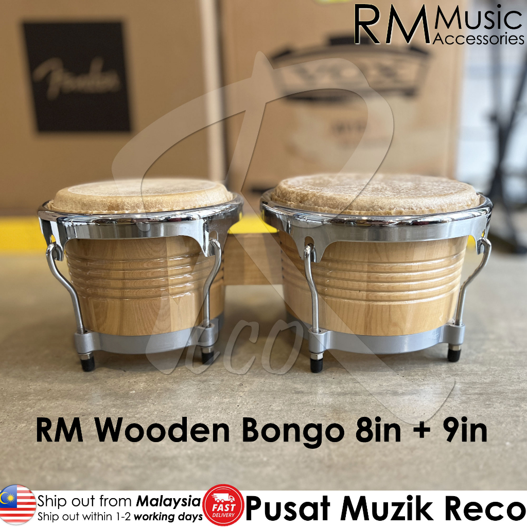 RM Wooden Bongo 8in + 9in Wood Bongo Drum 8" + 9" Alat Muzik Percussion ...