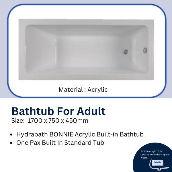 1700mm Bonnie Built in Bathtub Adult Bathtub Hotel Tub Mandi Acrylic ...