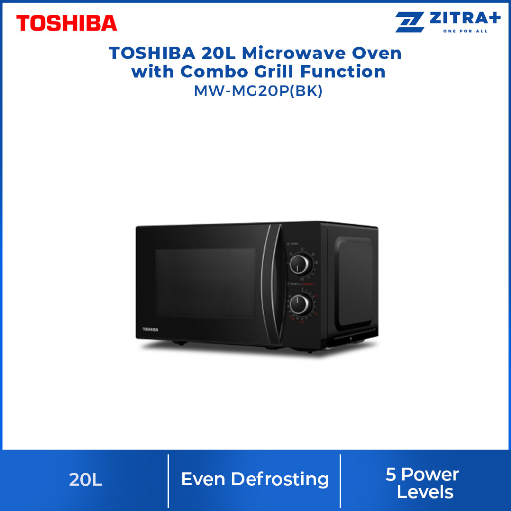 TOSHIBA 20L Microwave Oven MW-MG20P(BK) | Grill & Microwave Combination | 5 Power Levels | Even ...