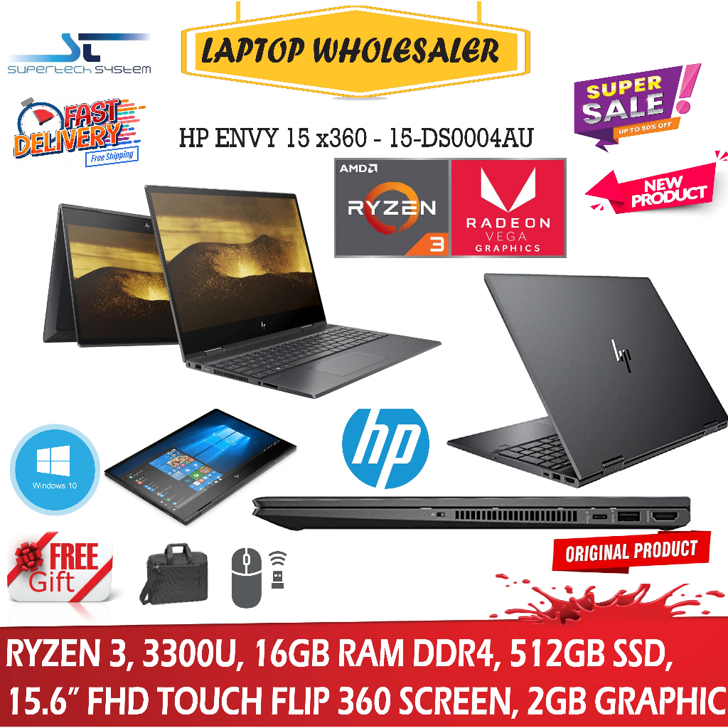 HP ENVY X360 15 (RYZEN 3 -3300U, 16GB RAM, 512GB SSD, 15.6"FULL HD ...