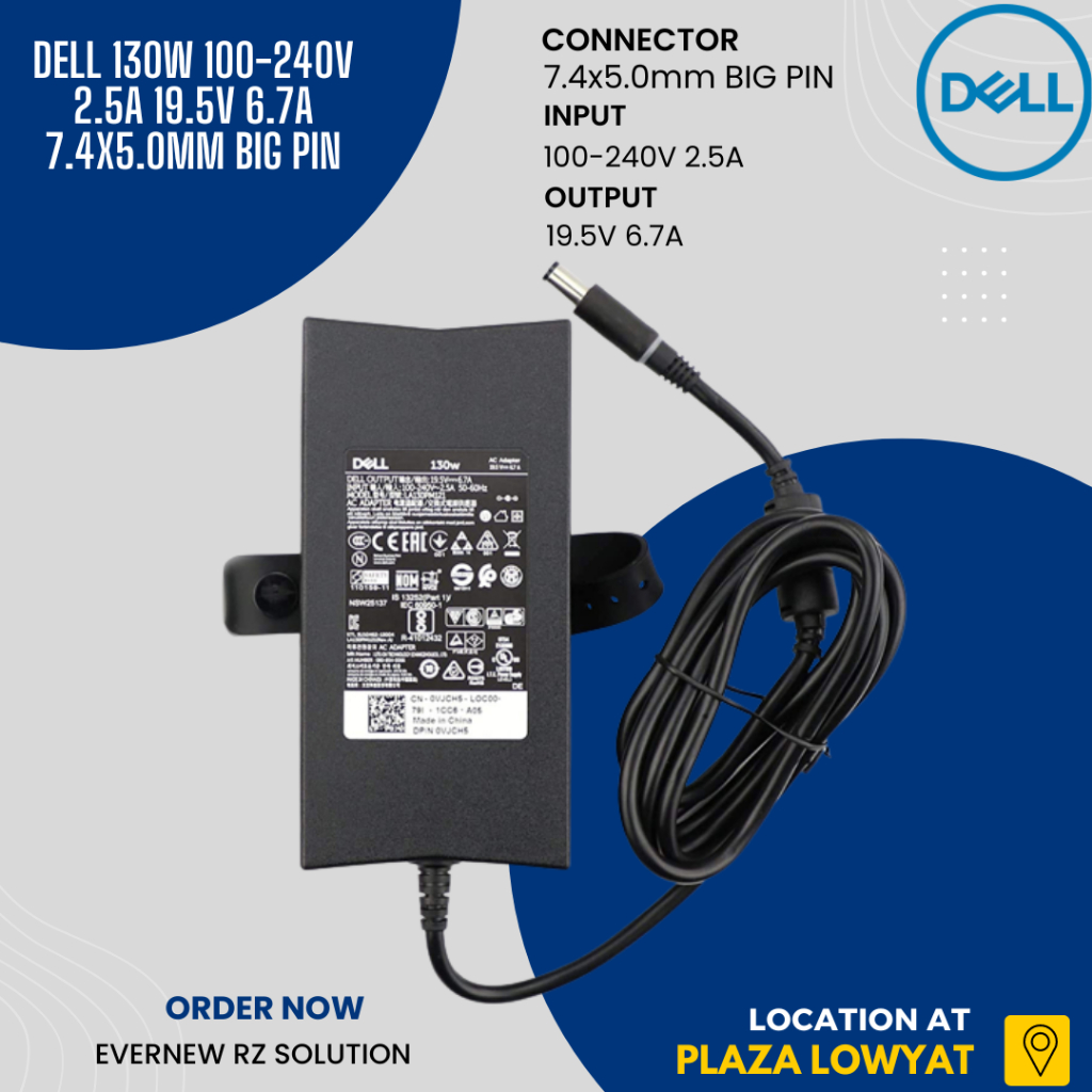 ORIGINAL DELL 130W 100-240V 2.5A 19.5V 6.7A 7.4x5.0mm BIG PIN | Shopee ...