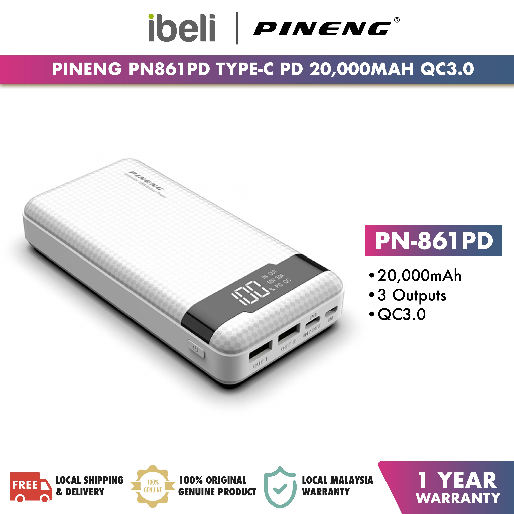 Pineng PN-861PD Type-C PD+QC Quick Charge 3.0 Fast Charge Power Bank ...